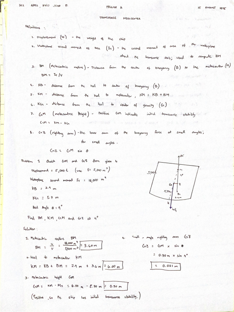 Transverse Metacenter | PDF