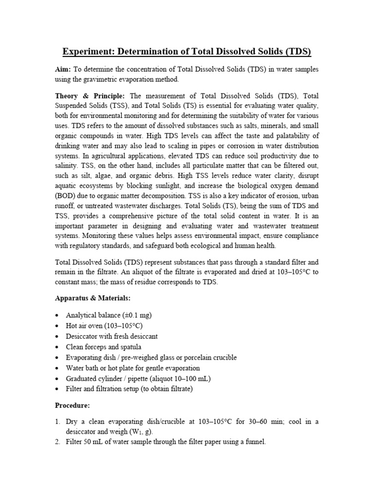 TDS and TSS Measurement in Water Samples | PDF | Water Pollution | Water