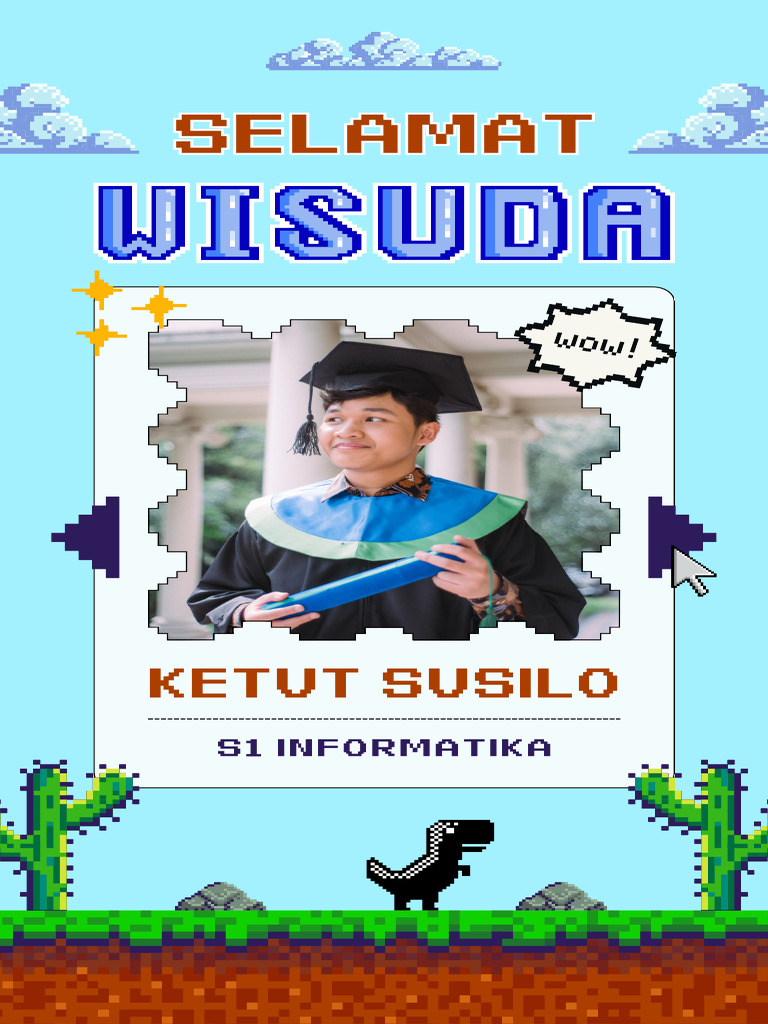Biru Muda Ilustrasi Piksel Modern Banner Potrait Ucapan Selamat Wisuda ...