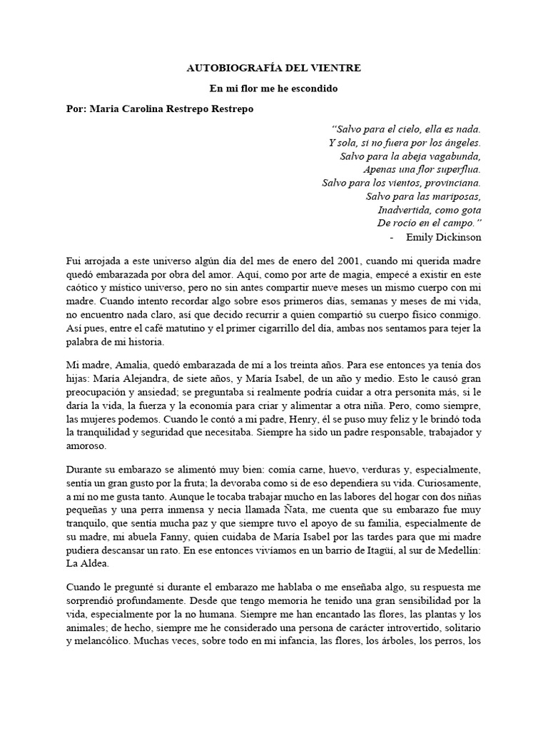 Autobiografía Del Vientre - en Mi Flor Me He Escondido | PDF | Amor