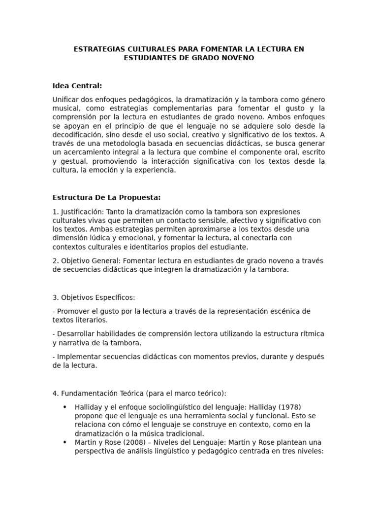 Estrategias Culturales para Fomentar La Lectura en Estudiantes de Grado ...