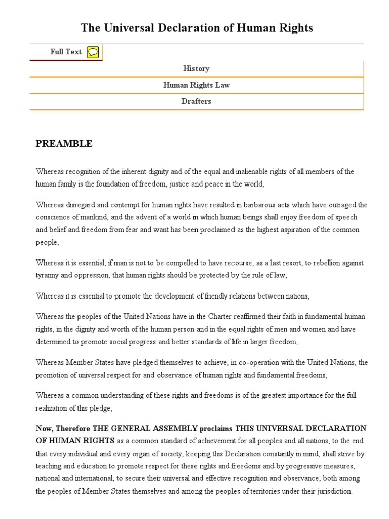 The Universal Declaration of Human Rights | PDF | Natural And Legal ...