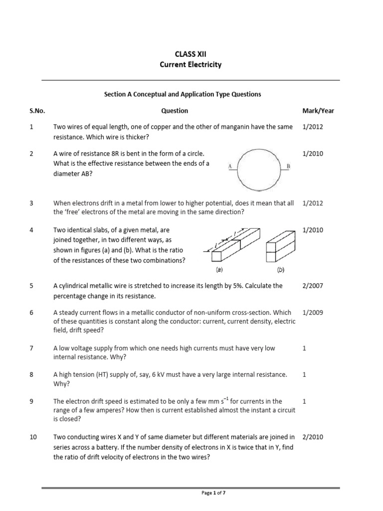 Worksheet For Current and Electricity | PDF | Electric Current | Resistor