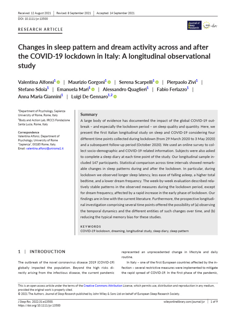 Changes in Sleep Pattern and Dream Activity Across and After | PDF ...