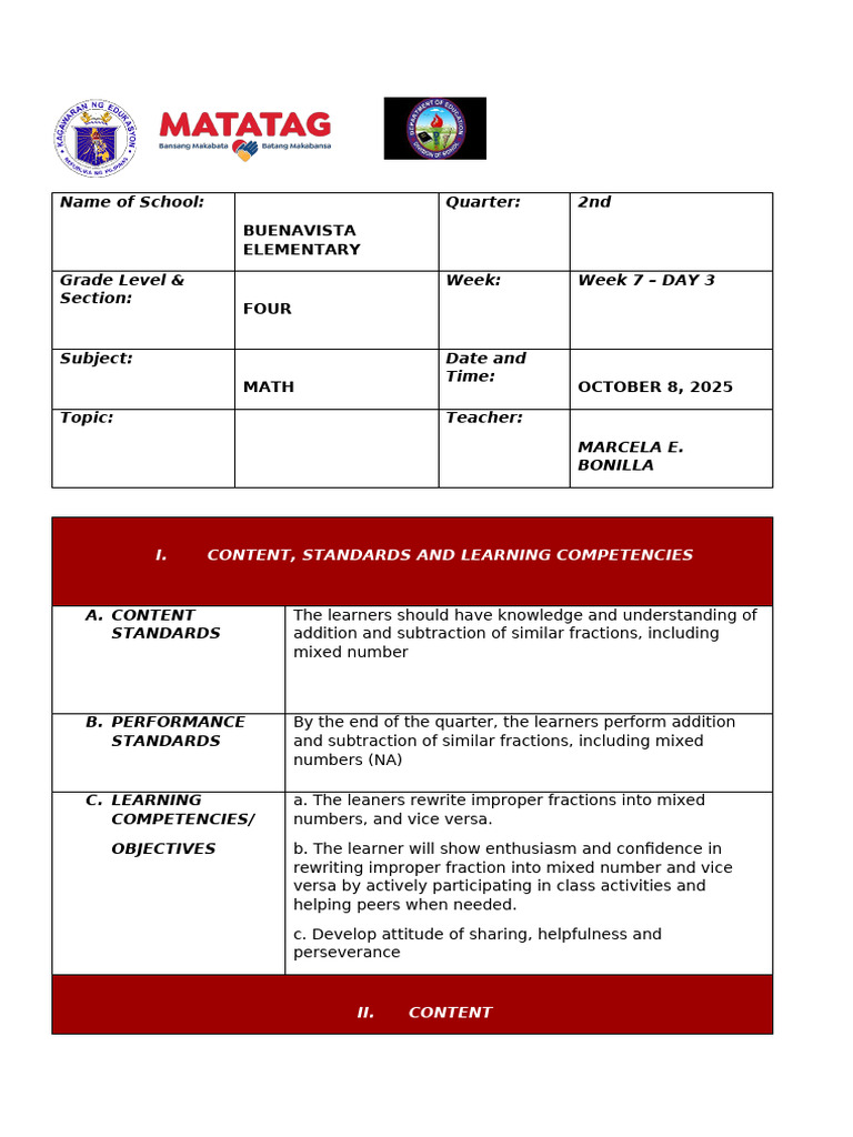 Marcela-Math DLP q2 - Week 7 | PDF | Arithmetic | Learning