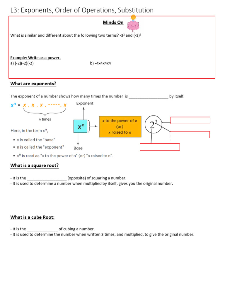 2 Exponents, Order of Operations, Substitution | PDF