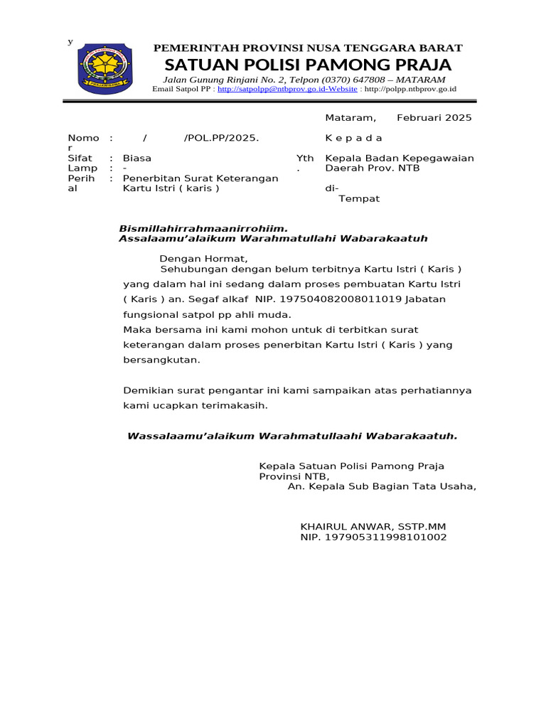 Surat Pengantar Karis | PDF