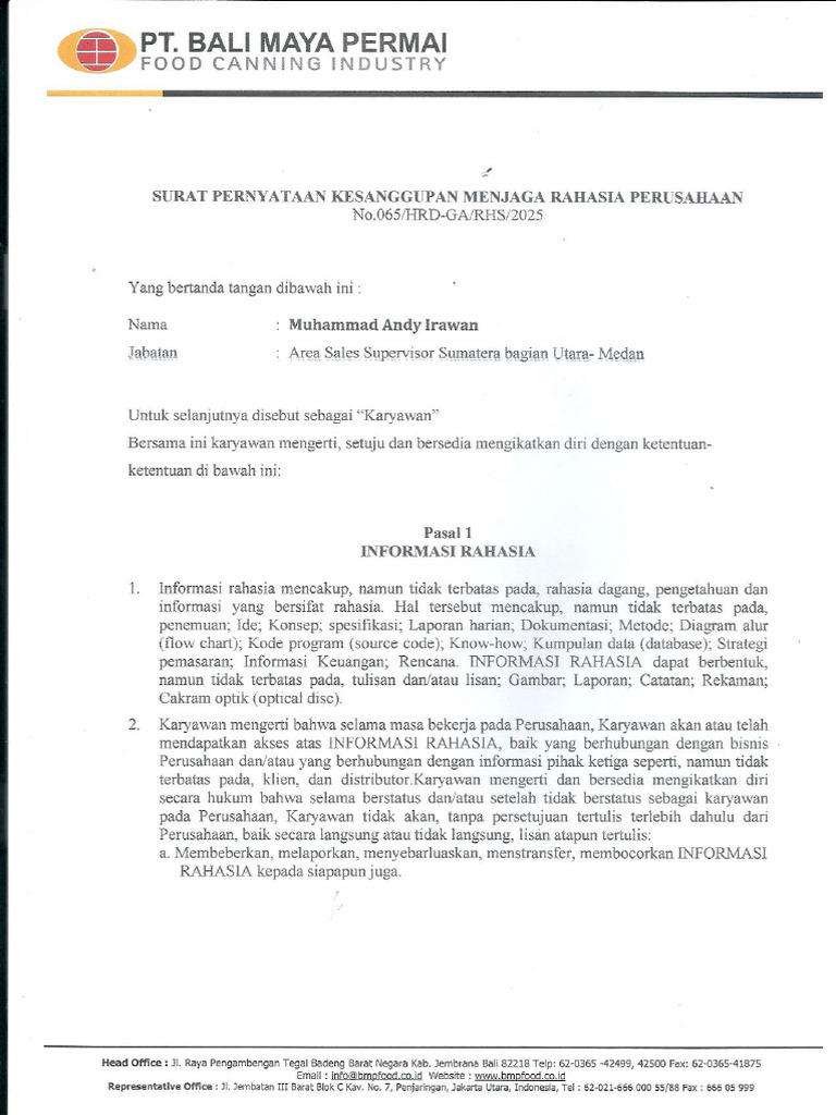 NDA Muhammad Andy Irawan | PDF