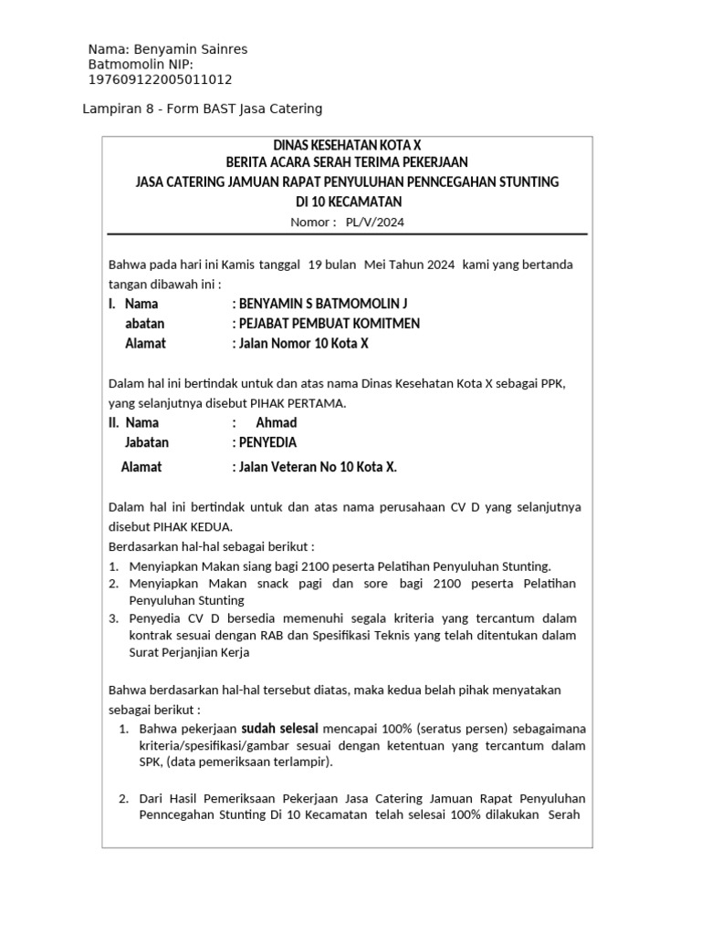 Lampiran 08 - Form BAST Jasa Katering | PDF
