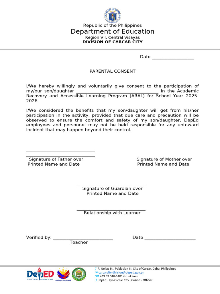 ARAL Parental Consent 1 | PDF