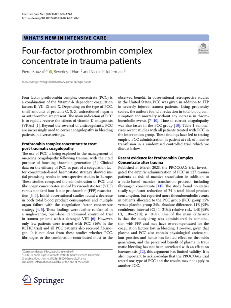 Four-Factor Prothrombin Complex Concentrate in Trauma Patients (2023 ...