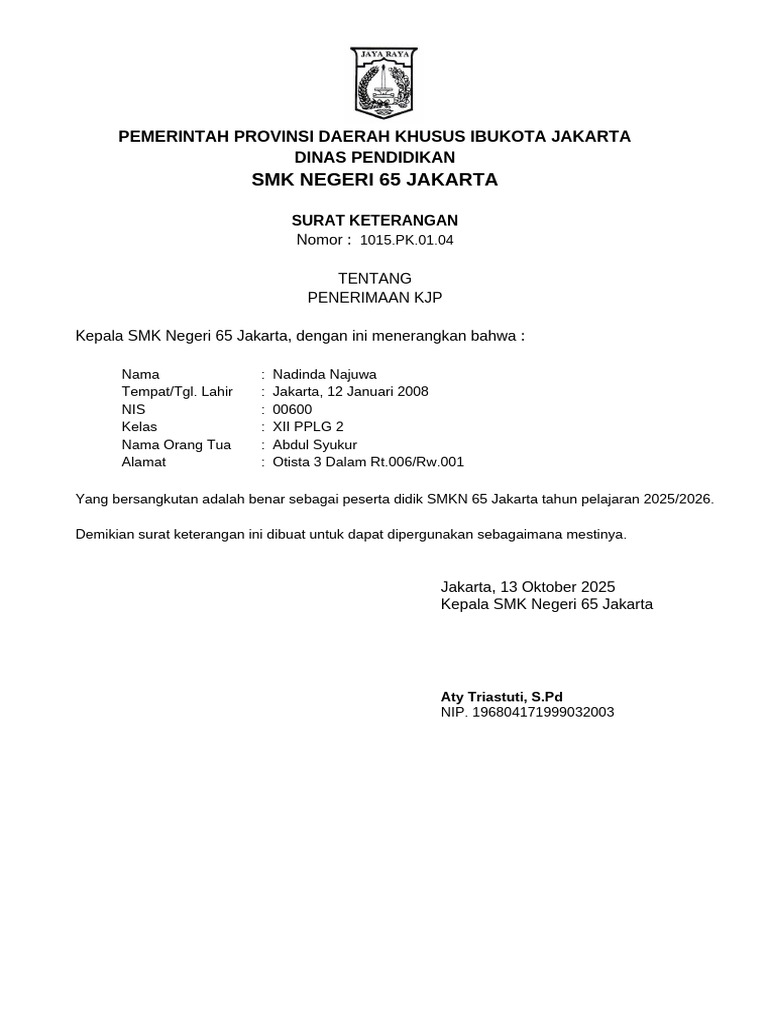1015. Surat Penggantian Kartu Atm Kjp Bank Dki Yang Rusak Atas Nama ...