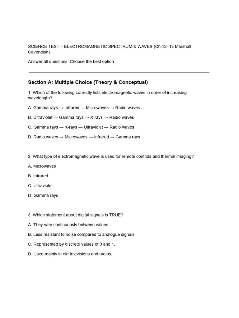 Multiple Choice Physic Chap 12-13 PDF | PDF | Electromagnetic Radiation ...