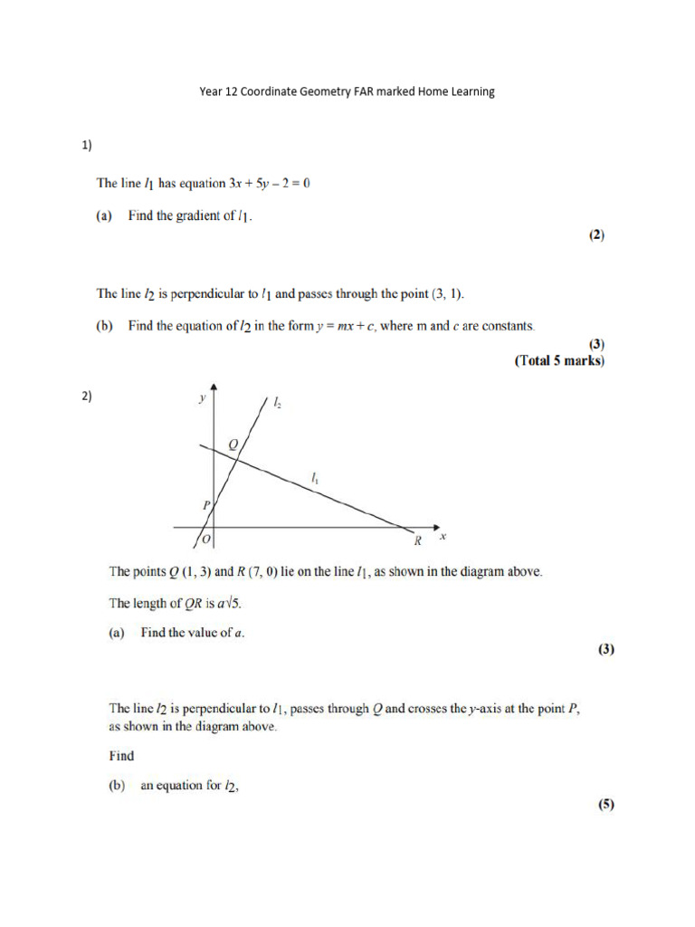 Year 12 Coordinate Geometry FAR Marked Home Learning | PDF
