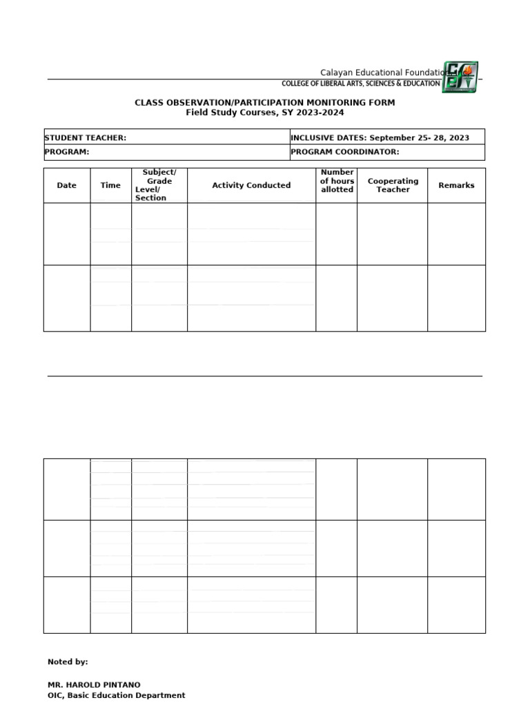 Student Teacher Monitoring Form1 | PDF