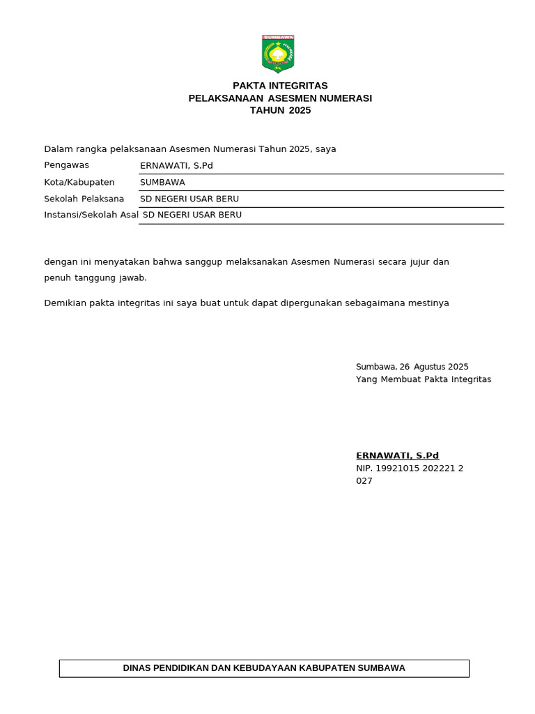 Pakta Integritas Pengawas LITNUM 2025 | PDF