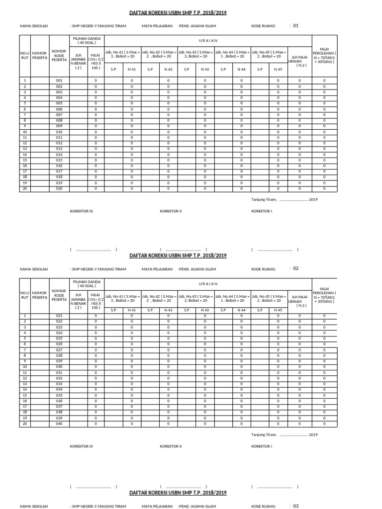 Format Lembar Koreksi Usbn Ips 2020 | PDF