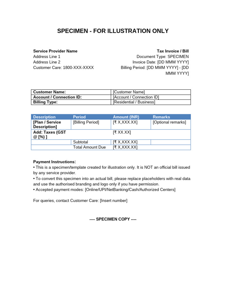 Sample Internet Bill Template | PDF