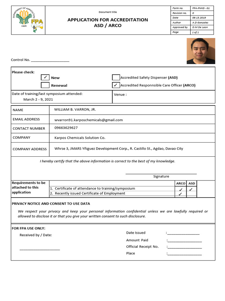 ARCO Accreditation Application Form | PDF | Privacy