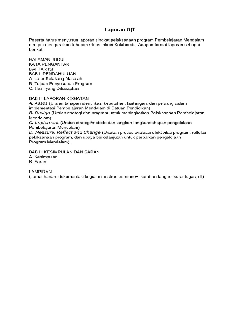 Format Laporan OJT | PDF