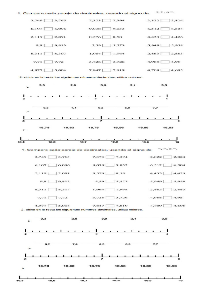 Actividad - Numeros Decimales Orden y Recta Numerica Grado 5° | PDF