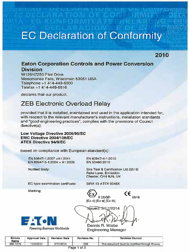 ZEB Electronic Overload Relays Compliance | PDF