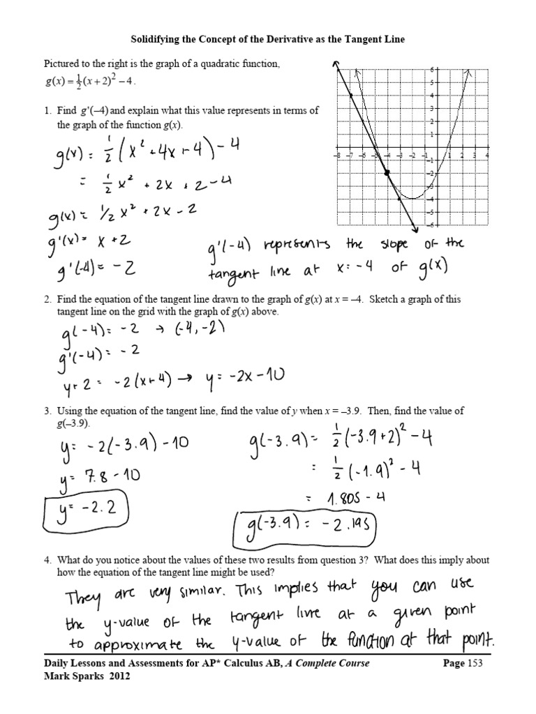 Tangent and Normal Lines Worksheet Answers | PDF | Tangent | Slope