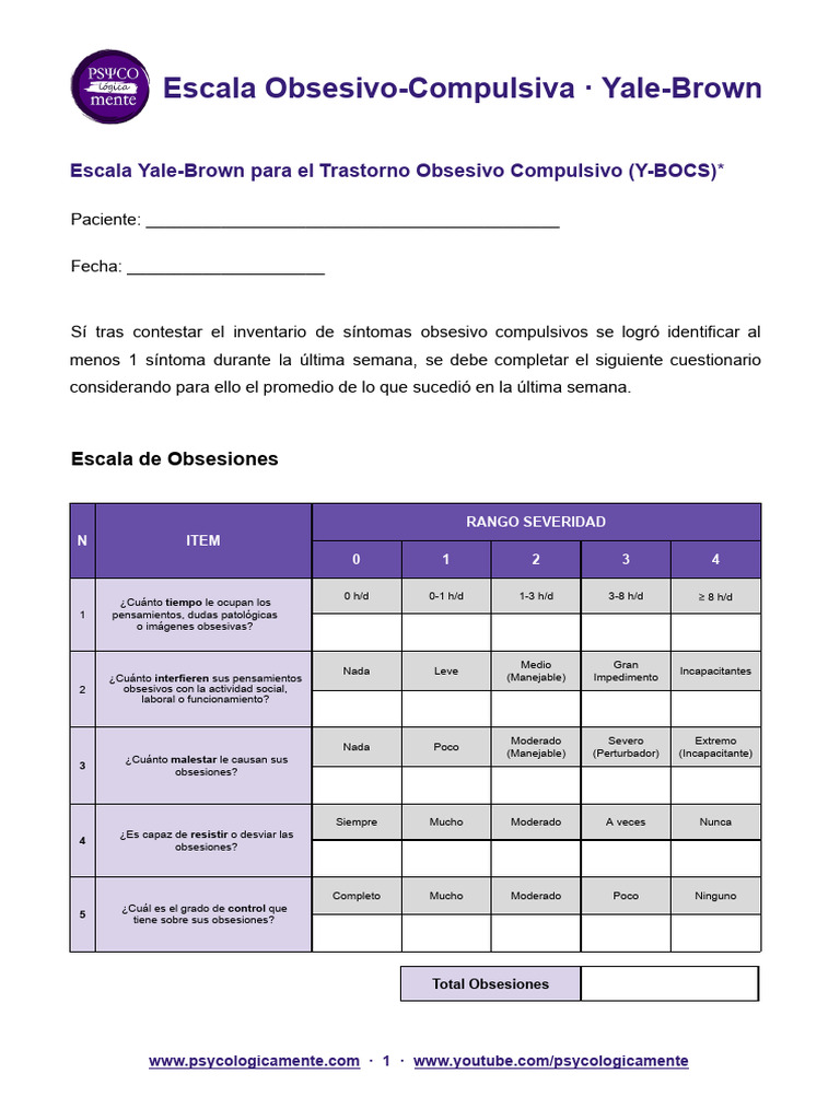 07.01.01+Escala+Obsesivo Compulsiva+de+Yale Brown | PDF | Enfermedades y trastornos ...