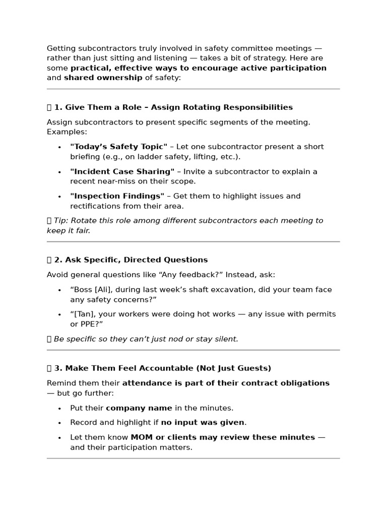 Engaging Subcontractors in Safety Meetings | PDF | Occupational Safety ...
