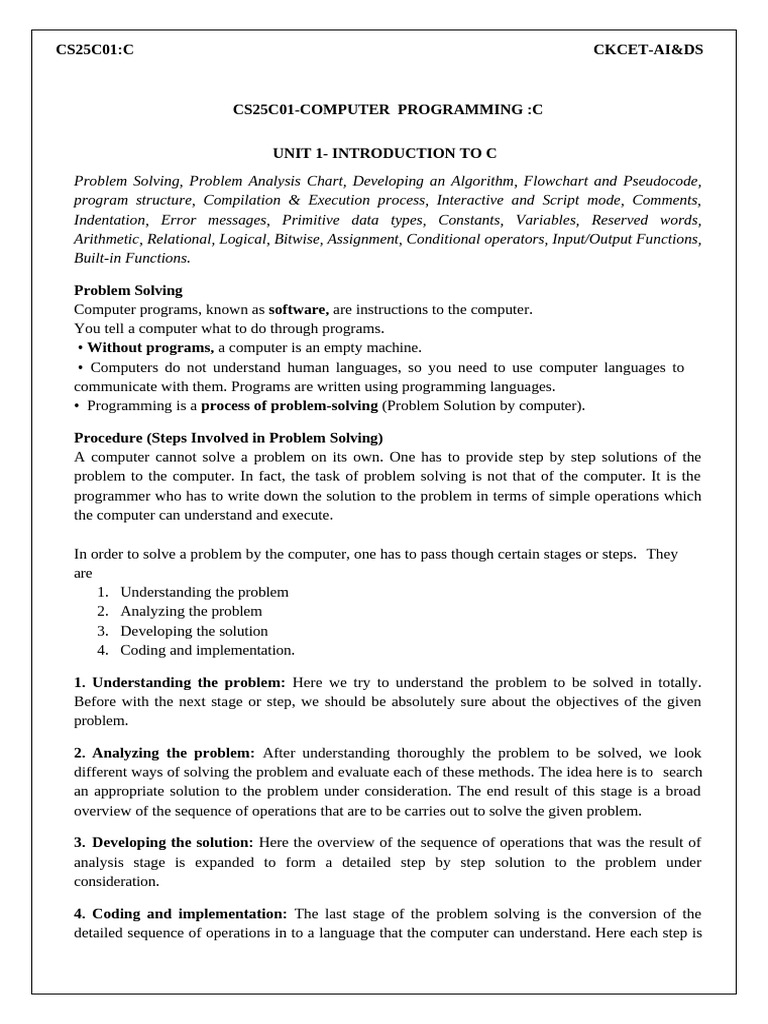 Unit 1 C | PDF | Data Type | Algorithms
