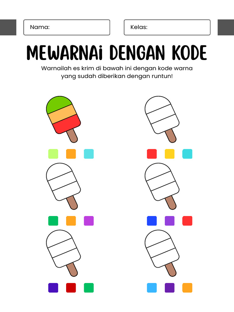 Mari Mewarnai Dengan Kode Lembar Kerja Hitam Dan Putih Gaya Ilustratif ...
