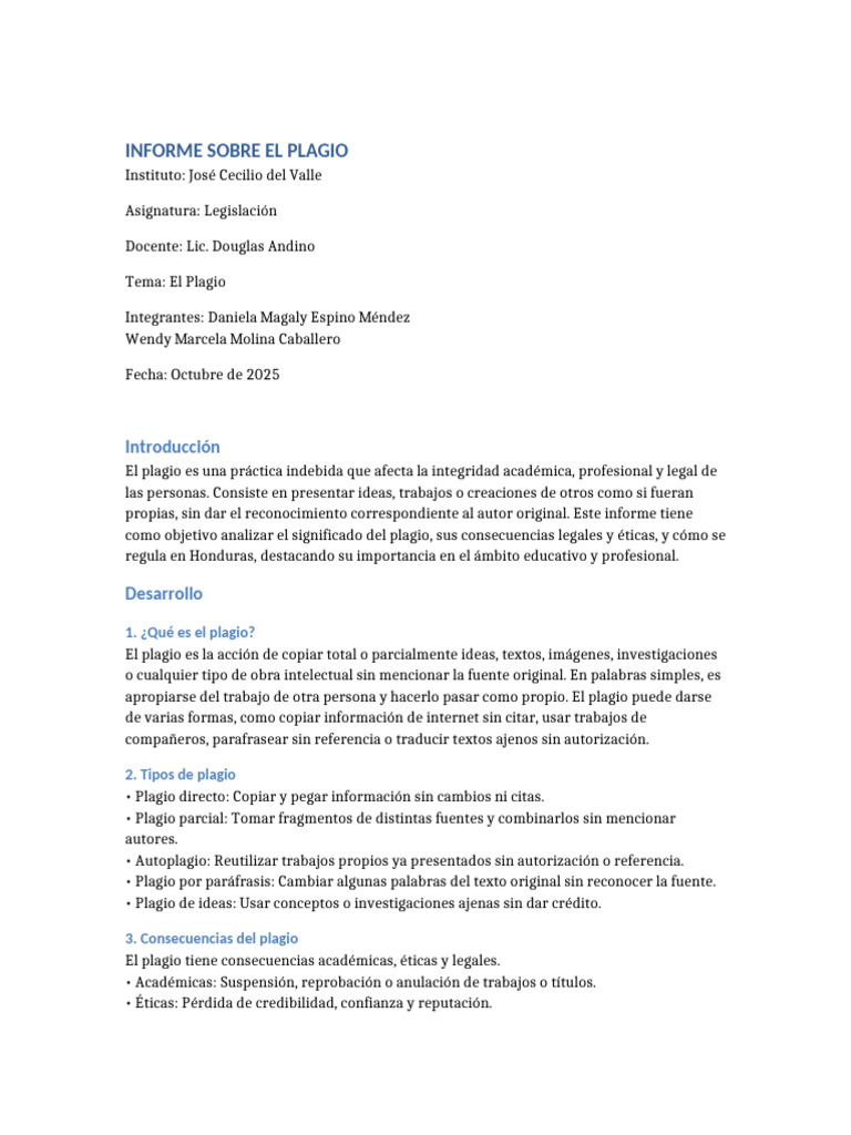 Informe sobre el Plagio en Honduras | PDF | Plagio | Justicia