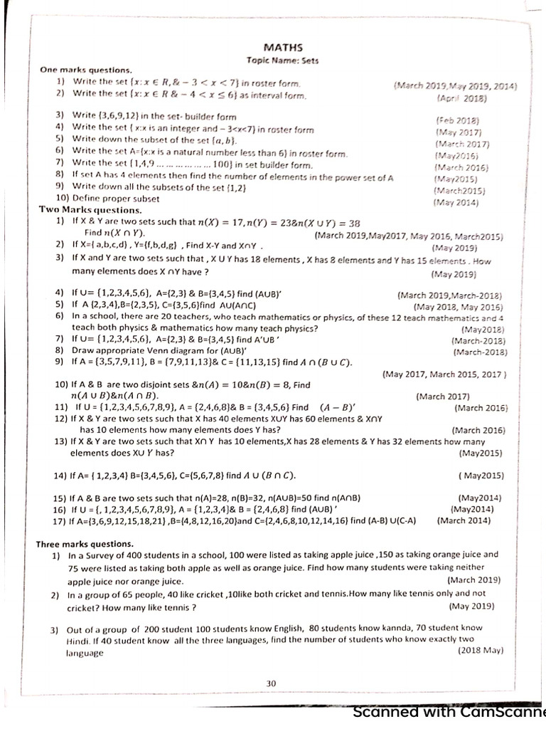 1 ST PUC Previous Year Questions | PDF