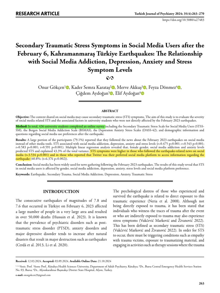 Secondary Traumatic Stress Symptoms in Social Media Users After The ...