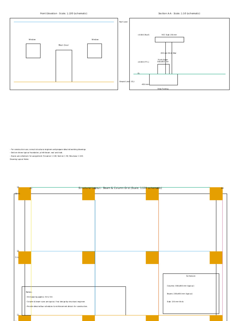 1BHK Layouts Section Structural Elevation | PDF | Architectural Elements | Civil Engineering