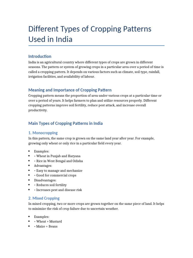Different Types of Cropping Patterns in India | PDF | Crops | Agriculture
