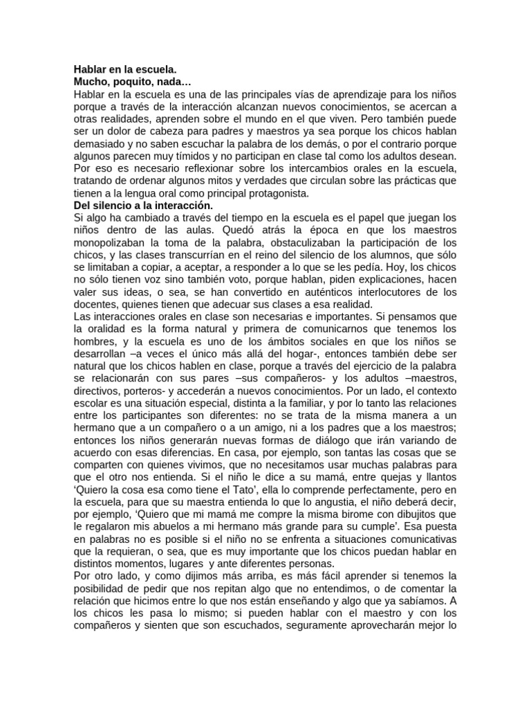 Fascículo 3 - Hablar en La Escuela | PDF | Escuelas | Aprendizaje