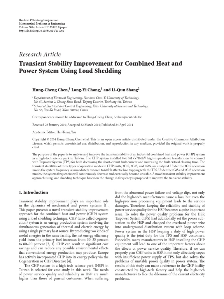 Transient Stability Improvement For Combined Heat | PDF | Cogeneration ...
