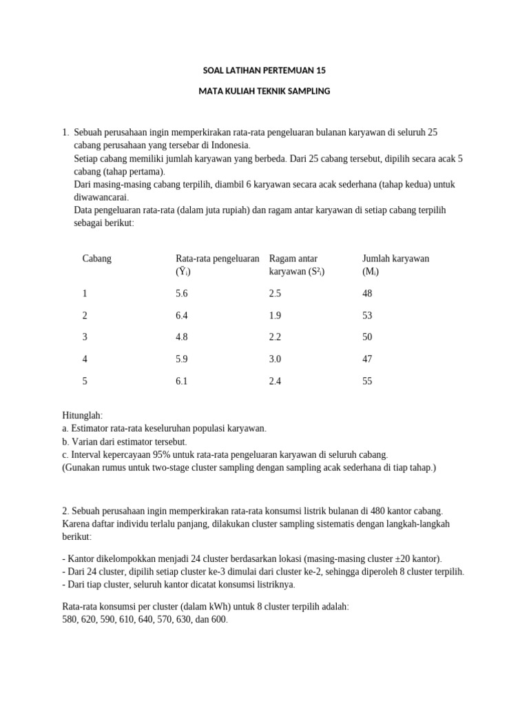 Soal Latihan Teknik Sampling | PDF