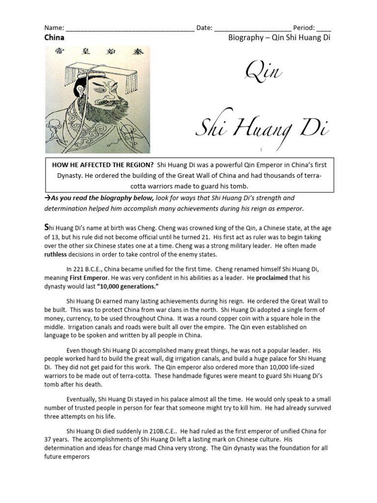 Biography of Qin Shi Huang Di | PDF | Emperor Of China | China