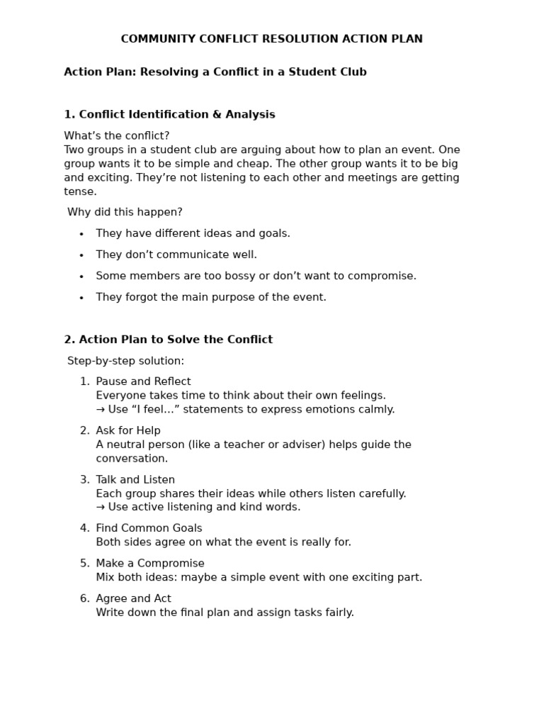Community Conflict Resolution Action Plan | PDF
