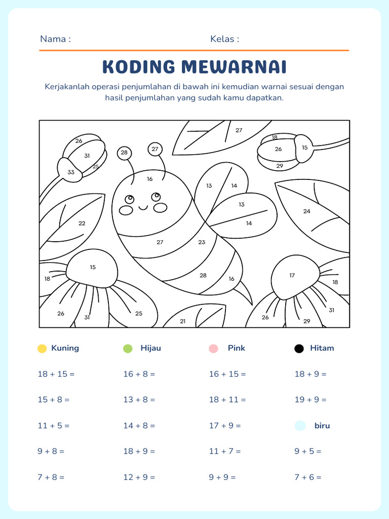 Mewarnai Pengurangan Lembar Kerja Koding Operasi Hitung Matematika Numerasi Warna Warni ...
