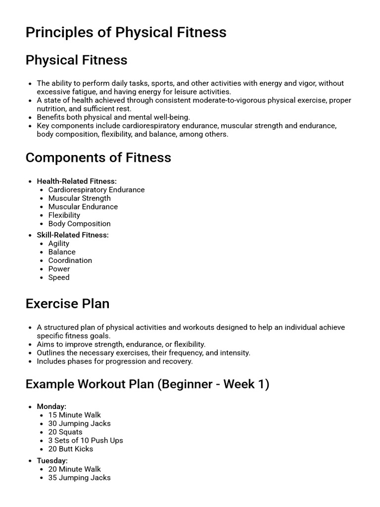 Principles of Physical Fitness Guide | PDF | Physical Fitness ...
