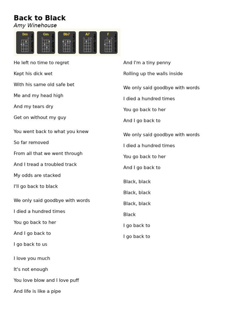 Back to Black Lyrics PDF | PDF