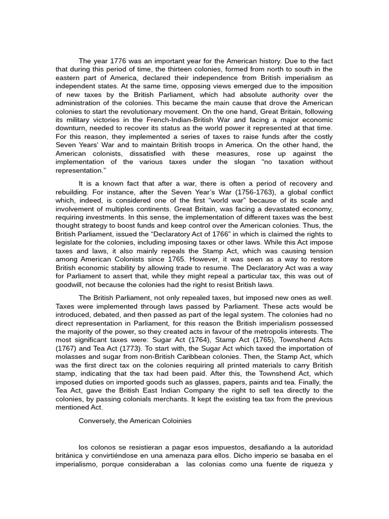 This Essay Explores The Opposite Ideas Durant El Año de 1776 Que Fie ...
