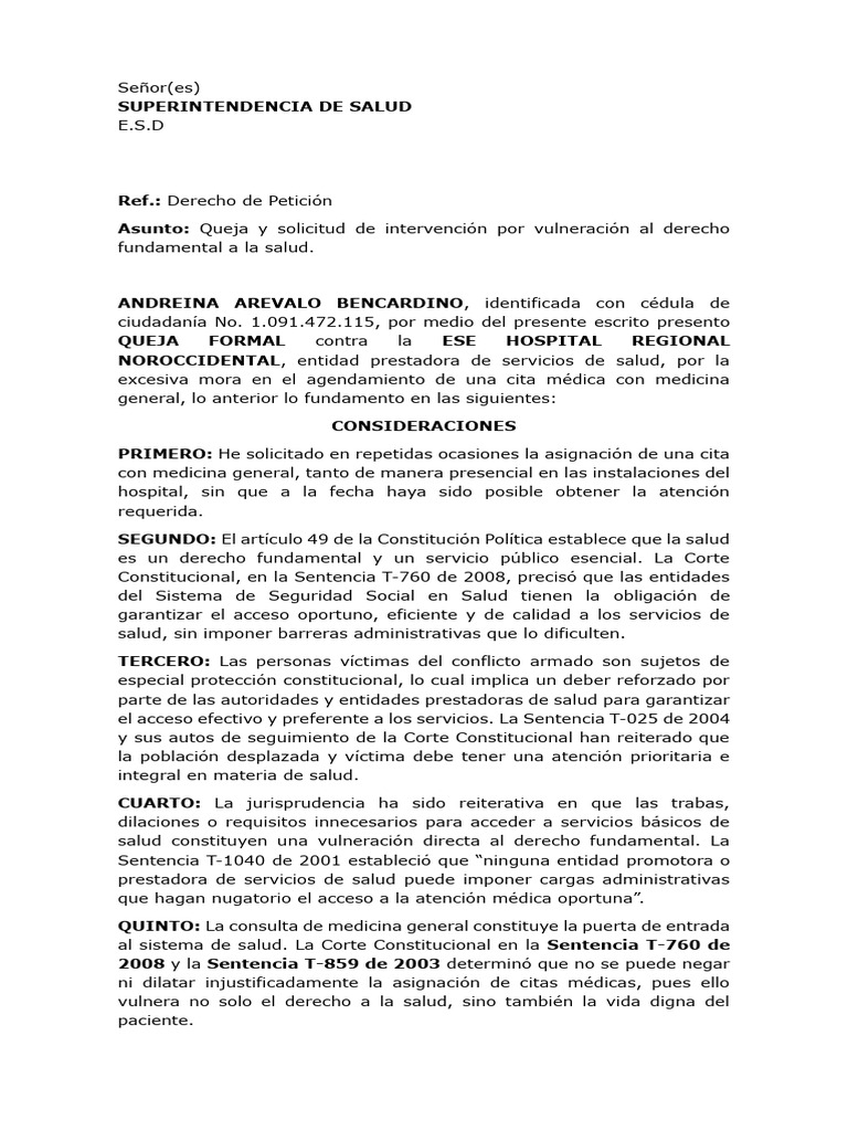 Queja Andreina | PDF | Cuidado de la salud | Justicia