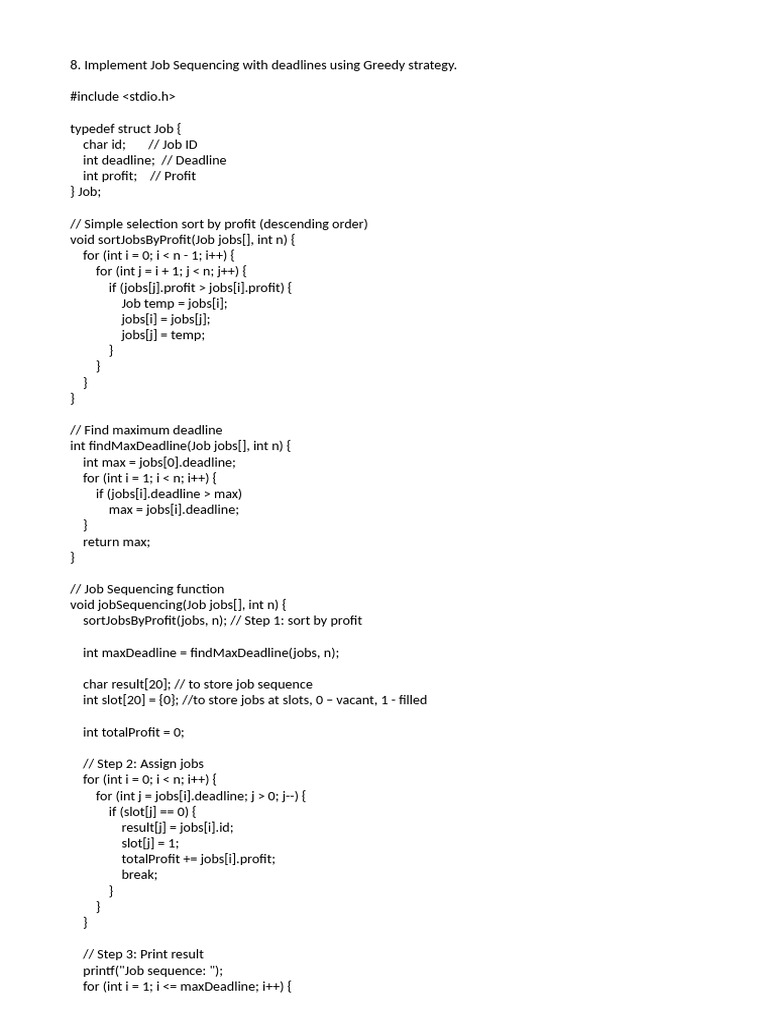 Lab ADSA - 8 Job Sequencing | PDF