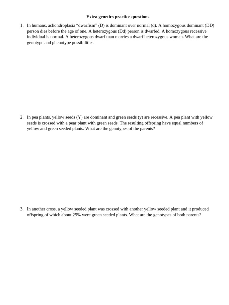 Genetics Practice Questions and Scenarios | PDF | Dominance (Genetics ...