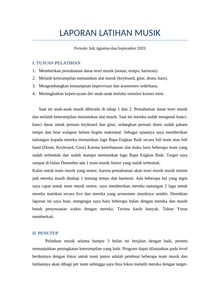 Laporan Pelatihan Musik Anak 2025 | PDF