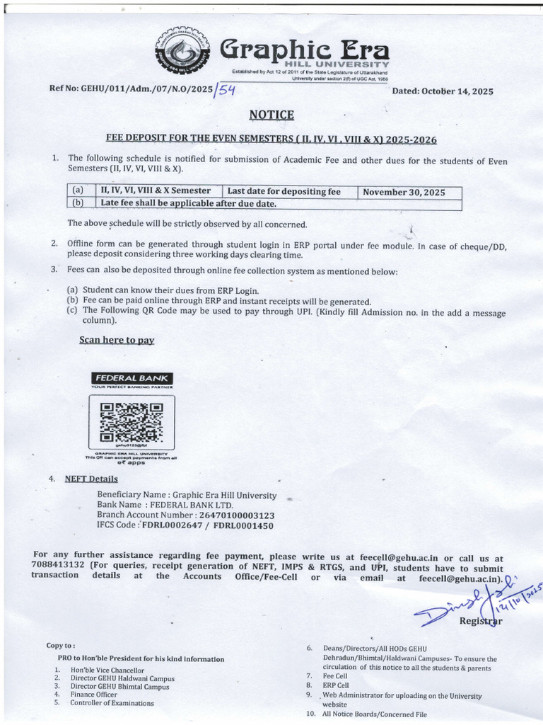 GEHU Academic Fee Submission Schedule | PDF | Service Industries ...
